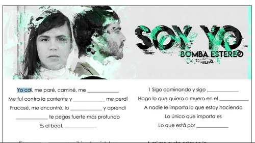 Spanish Song Sheet Cloze Bundle #6!!! 100% CLEAN and Youth friendly music!