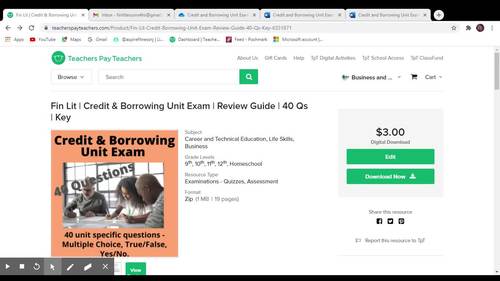 Financial Literacy | Unit Exam with answer key | Credit and Borrowing