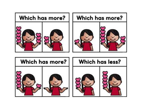 VALENTINE'S MATH CENTER | MORE OR LESS TASK CARDS by sheetworm | TPT