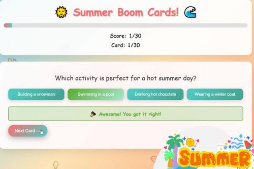 Summer Fun Boom Cards - 30 Interactive Digital Task Cards | K-3 | No Prep