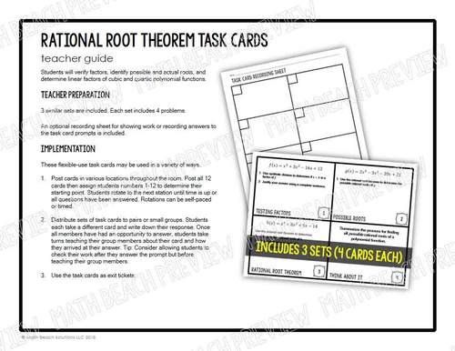 Rational Root Theorem Task Cards Activity by Math Beach Solutions