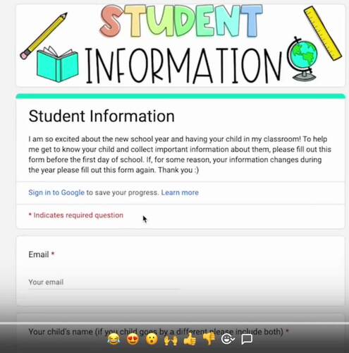 BACK TO SCHOOL | Google form for student information by Virtually Endless