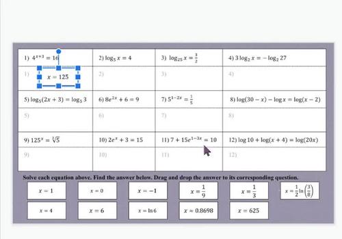 Solving Exponential and Logarithmic Equations DIGITAL CARD SORT by Hoff ...