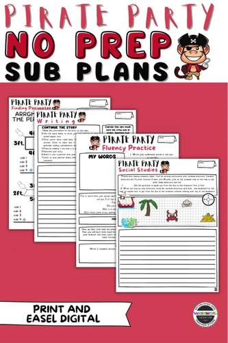 3rd Grade No Prep Print and Go Emergency Sub Plans-Pirate Party | TPT