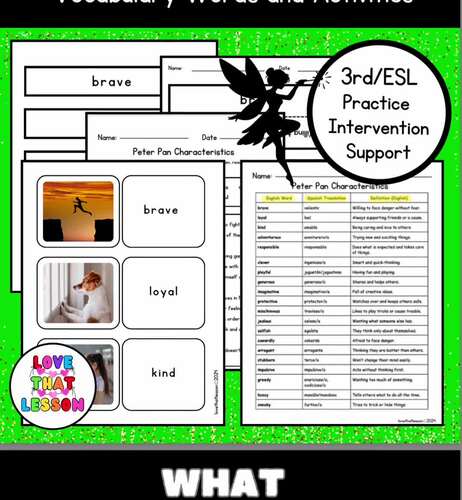 Peter Pan Character Traits Vocabulary Words & Activities, Grade 3 ESL ...