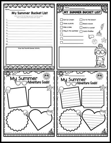 Summer Bucket List End of the Year Activities | Summer Writing Template