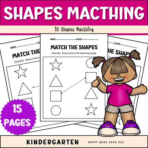 2D shapes Matching Math Worksheets | Activity by HAPPY BEAR IDEA KID