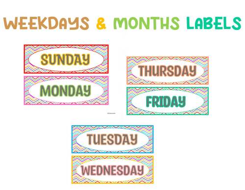 Printable Chevron Weekdays and Months Labels, Editable Calendar Labels