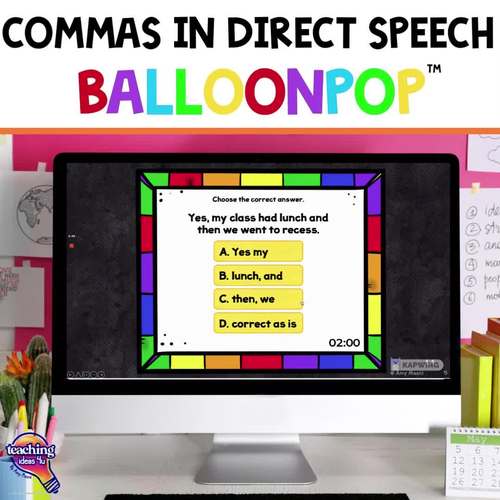 5th Grade Commas in Direct Speech Digital Grammar Review Games BalloonPop™
