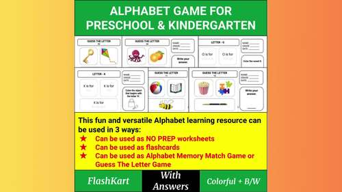 Guess The Letter/ Memory Match Game/ Worksheets for Preschool ...