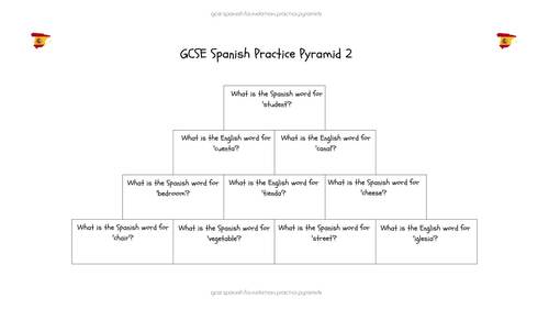 15 GCSE Foundation Level Spanish Practice Pyramid Worksheets PDF