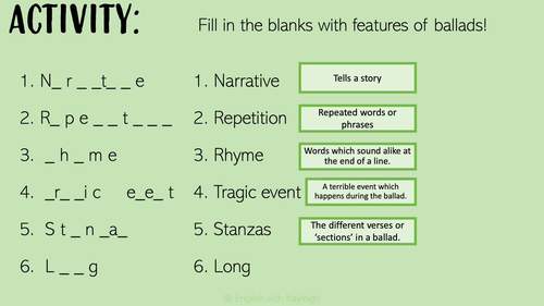 Ballad Writing (L8) by English with Kayleigh | TPT