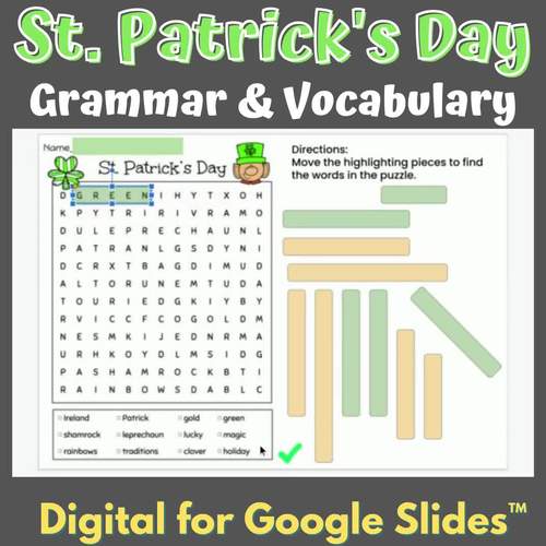 St. Patrick's Day Vocabulary & Grammar Worksheets and Digital Activities