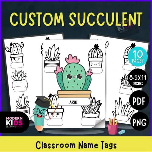 Custom Succulent Classroom Name Tags by ModernKids LearningPress
