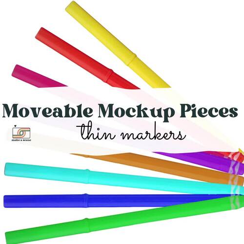 Thin Markers Mockup Movable Elements PNG files with Transparent Background