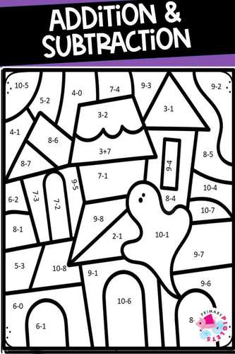 HALLOWEEN COLOR BY NUMBER CODE ADDITION & SUBTRACTION MATH FACTS PRACTICE