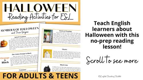 Adult ESL Halloween Reading Passages & Reading Comprehension Activities