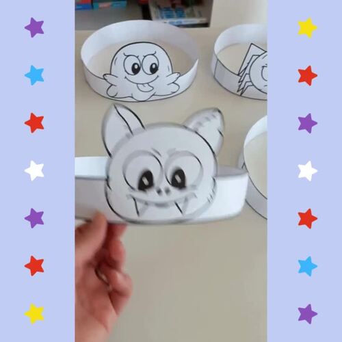 Halloween paper crowns, Halloween headbands, Bat Spider Cat Ghost hats ...