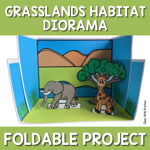 Grasslands Habitat Diorama Project Printable Craft Foldable Pop Up ...