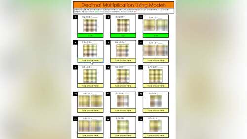 Decimal Multiplication Using Models Printable and Digital Activities 5 ...