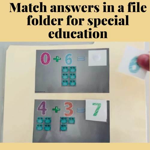 Addition to 10 Math Task for Special Education File Folder Matching