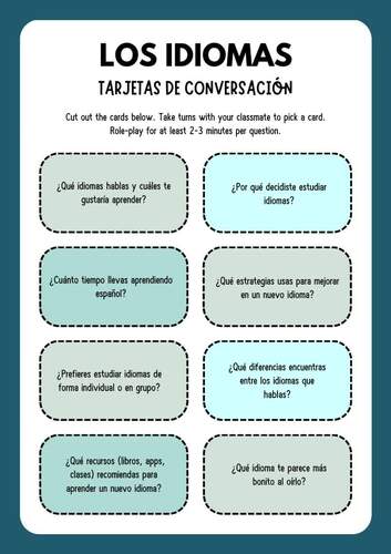 LOS IDIOMAS CONVERSACIÓN LANGUAGES CONVERSATION CARDS IN SPANISH