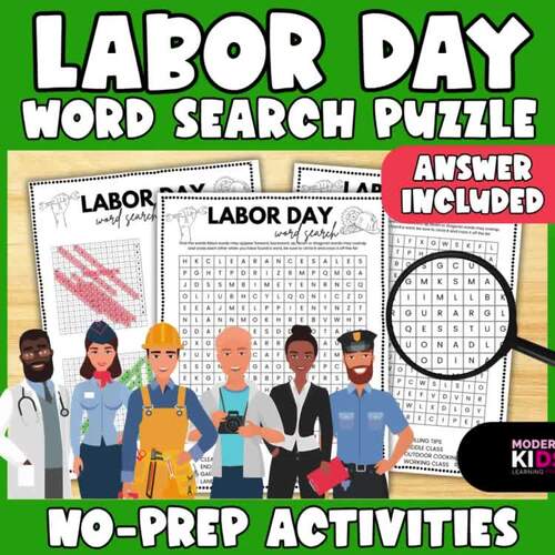 No-Prep Labor Day Word Search Puzzle Worksheets with Answers | TPT