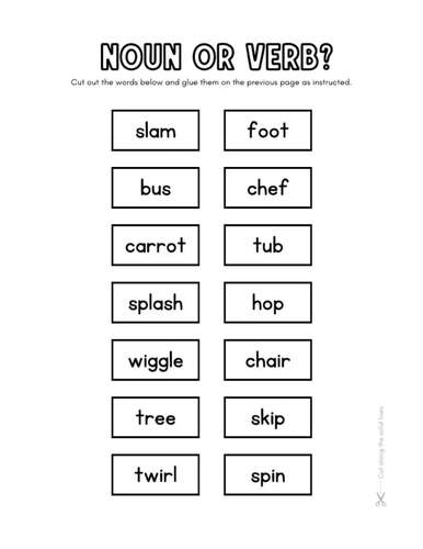 Nouns and Verbs Sorting Worksheet, Parts of Speech, Grammar | TPT
