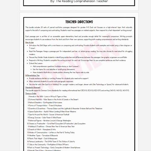 Compare and Contrast Paired Passages with Graphic Organizers & Writing ...