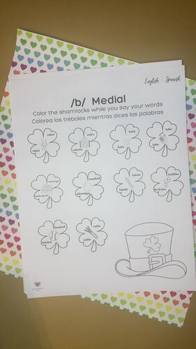 St Patrick's Printable Worksheets for Speech Therapy Bilingual Articulation