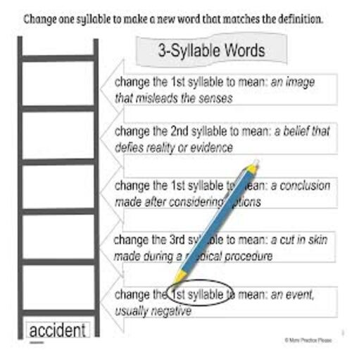 3 Syllable Word Ladders BUNDLE Syllabication and Morphology Worksheets