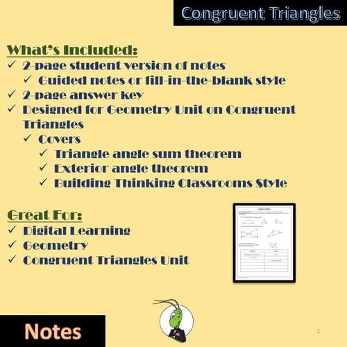 Angles of Triangles Geometry Guided Notes Congruent Triangles Unit