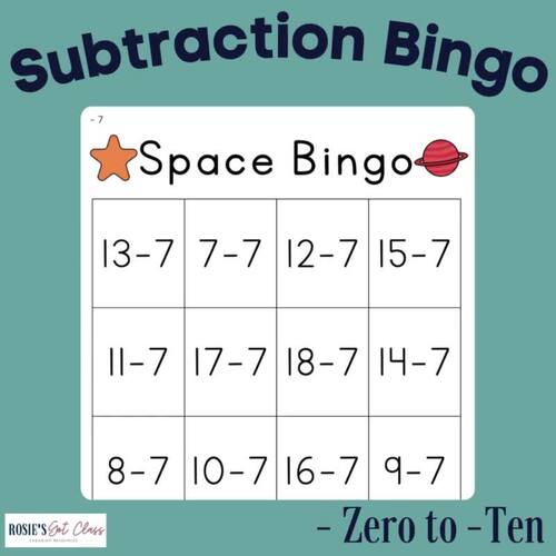 Subtraction within 20 Bingo Cards - Games for Math Centers to Build ...