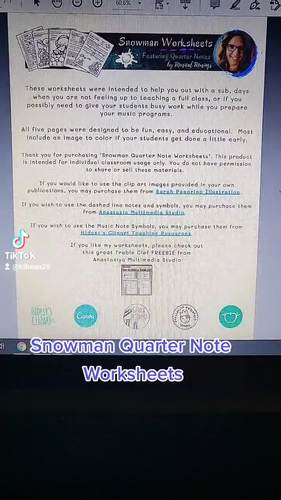 Snowman Quarter Note Worksheets by Musical Musings | TPT