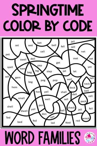 SPRING WORD FAMILIES COLOR BY CODE by Primary Piglets | TpT