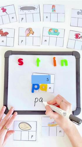 SATPIN phonics CVC spelling activity & worksheet for Kindergarten Literacy