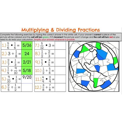 Earth Day Math: Multiplying & Dividing Fractions Digital Coloring