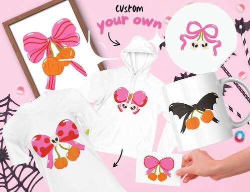Halloween Coquette Bow Clipart: Spooky Pastel Goth PNG Bundle | TPT