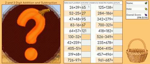 Thanksgiving 2 & 3 Digit Addition & Subtraction with Regrouping Pixel ...