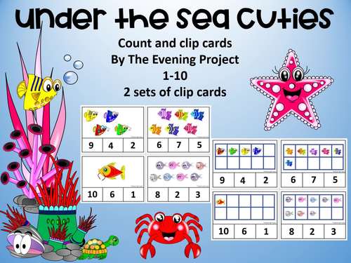 Under the sea cuties Count and clip cards 0-10 (2 sets of clip cards)