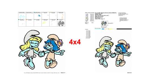 Smurfette and Blue-Haired Smurf Friends Holding Hands Embroidery ...