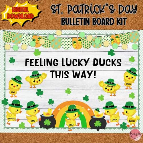 Lucky Ducks St. Patrick's Day Bulletin Board March Door Decor Activities