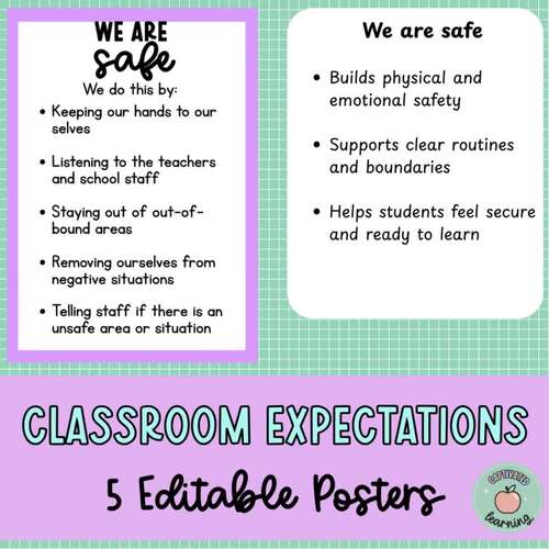 Classroom Expectation Posters - Fully Editable Canva Link - All Grades