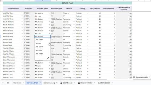 IEP Caseload Tracker Service Minutes Dashboard Special Education Compliance