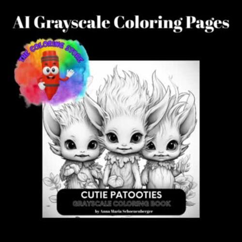 CUTIE PATOOTIES - 50 Printable AI Art Grayscale Coloring Pages | TPT