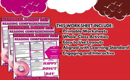 National Donut Day Reading Comprehension Activities, 1st 2nd 3rd 4th Grade