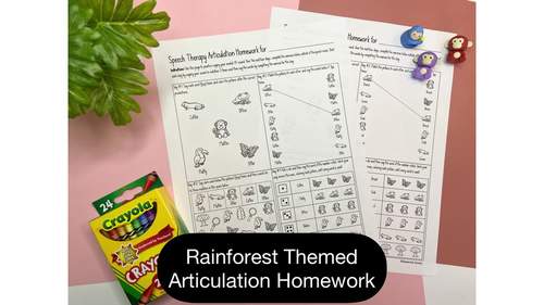 Rainforest Themed Speech Therapy Articulation Homework & Practice | No Prep