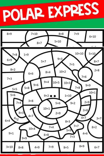 Polar Express Christmas Color by Number Code Addition Sums 10-20 ...