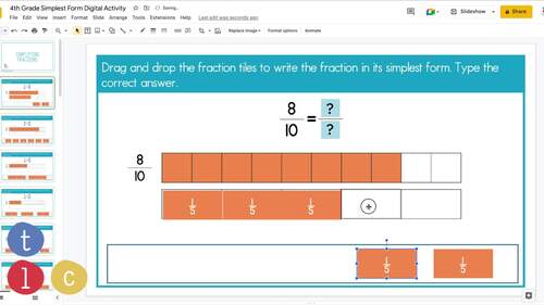 Simplifying Fractions Digital Activity (4.NF.A.1) by The Learning Corner Co