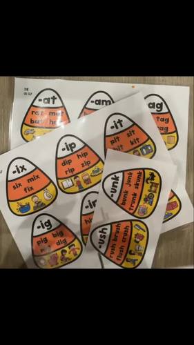 Candy Corn Short Vowel Word Families - Halloween Phonics Read and Match